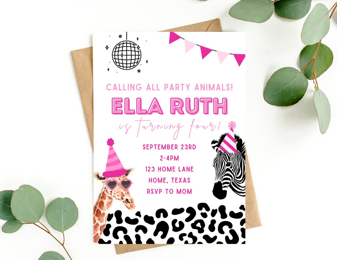 Animal Birthday Invitation Wild Animals Safari Animals Party Animals ...