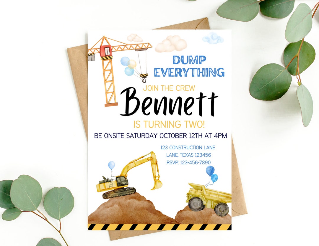 Construction Birthday Invitation for Boy Birthday Second Birthday ...