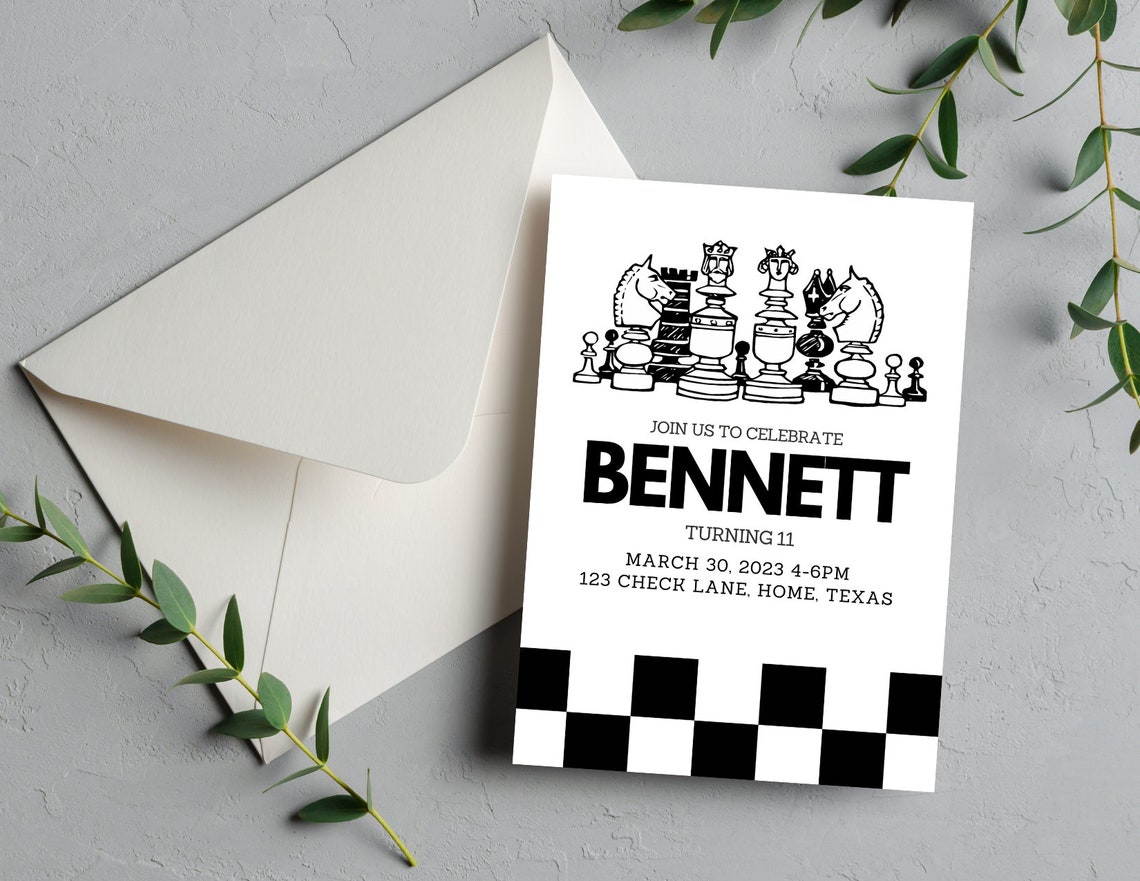 Chess Birthday Invitation for Chess Players Editable Chess Invite ...