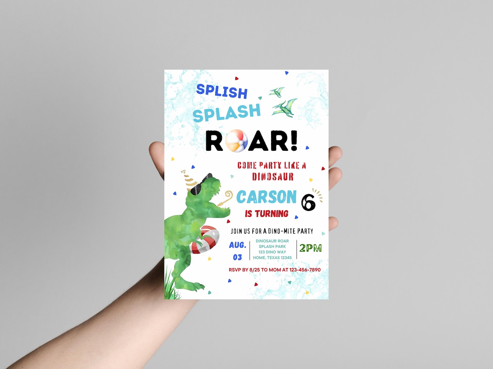 Dinosaur Splash Pad Birthday Invitation – Editable Canva Template ...