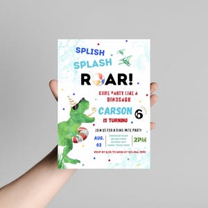 Dinosaur Splash Pad Birthday Invitation – Editable Canva Template ...