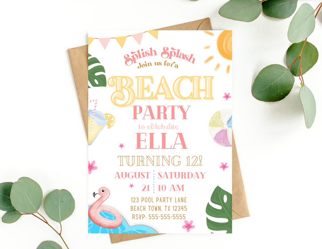 Beach Birthday Invite for Beach Party Editable Beach Invitation Beach ...