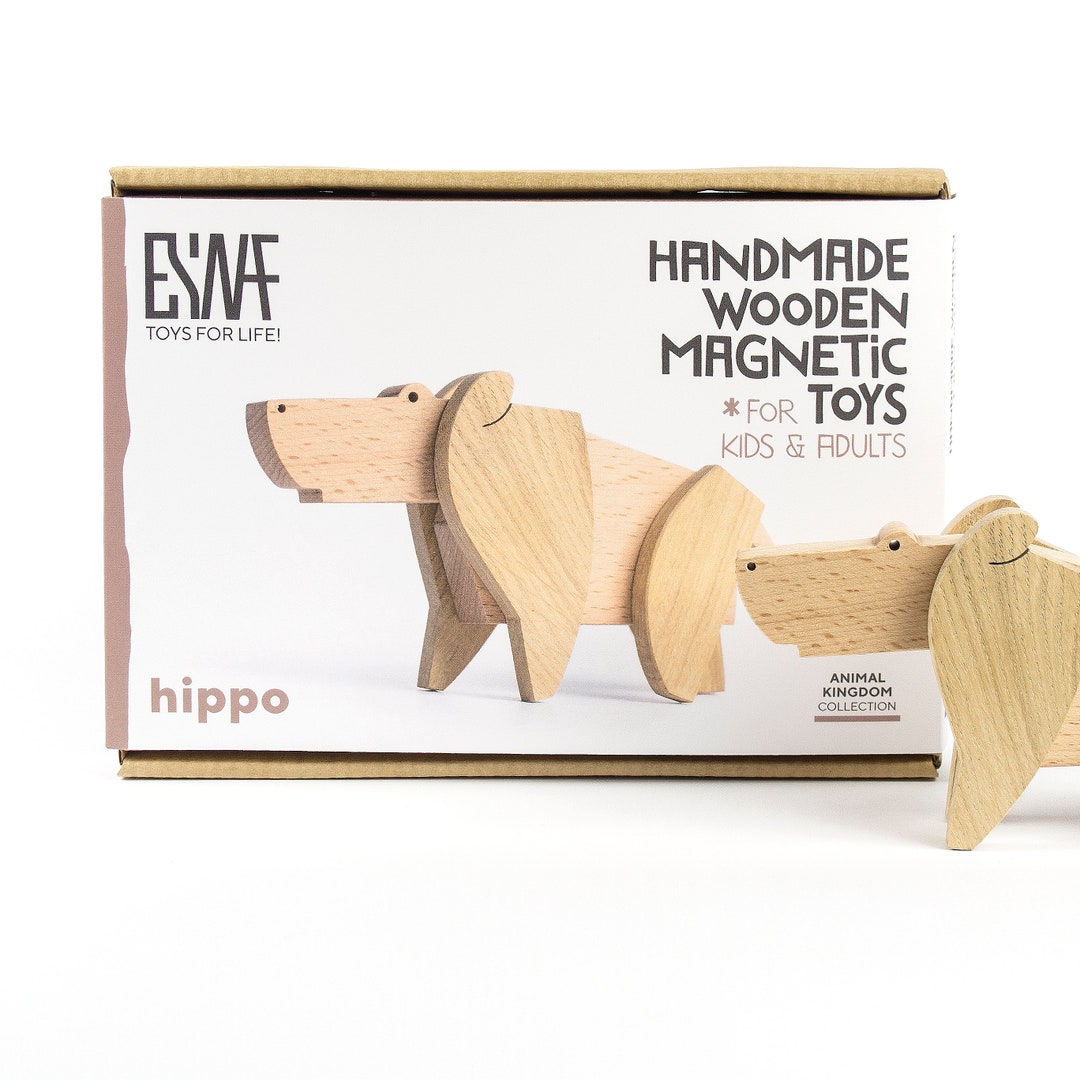 Handcrafted Wood Magnet Hippo Toy - Etsy