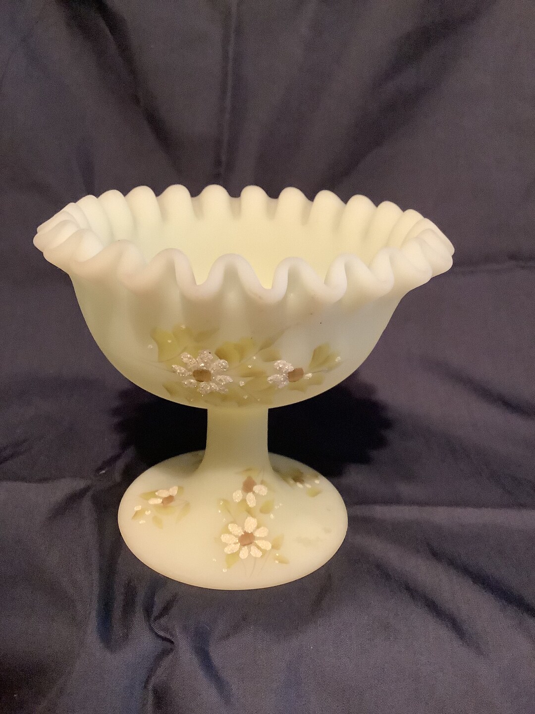 Fenton Compote Footed Bowl Iced Daisies 4 Uranium Glass - Etsy