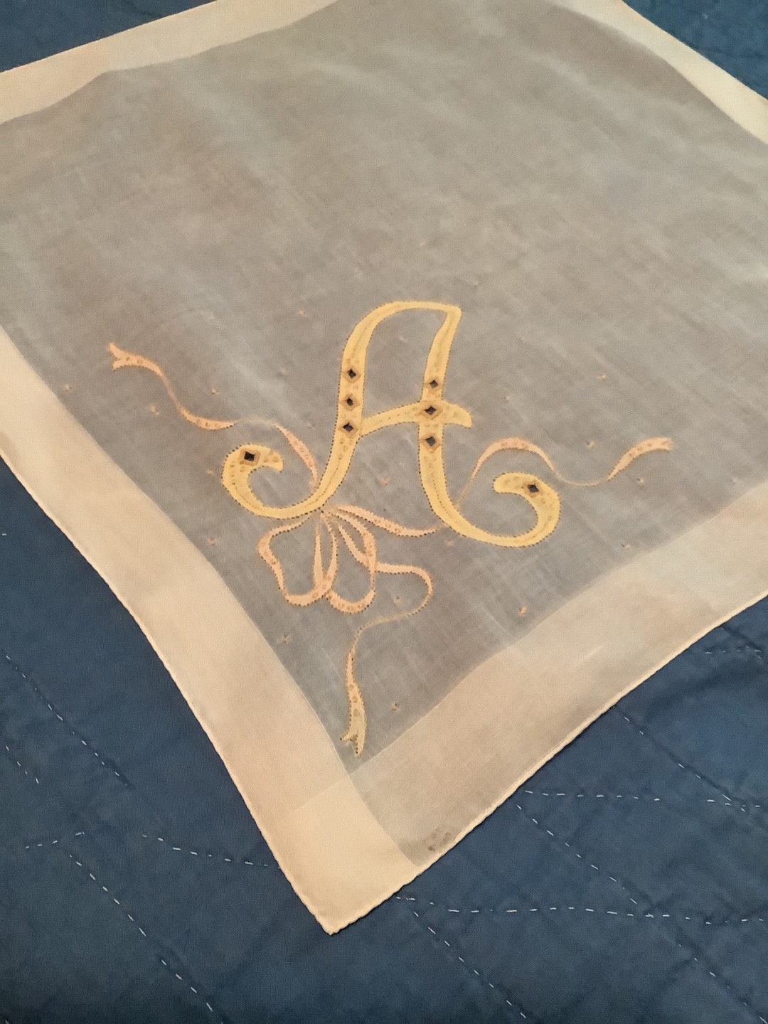 Lovely A Monogram Wedding Handkerchief All Cotton White Hand Rolled Hem ...