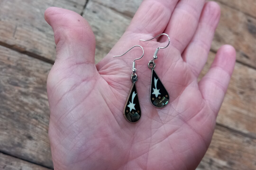 Shooting Star Drop Earrings With Abalone Shell, Night Sky Design ...