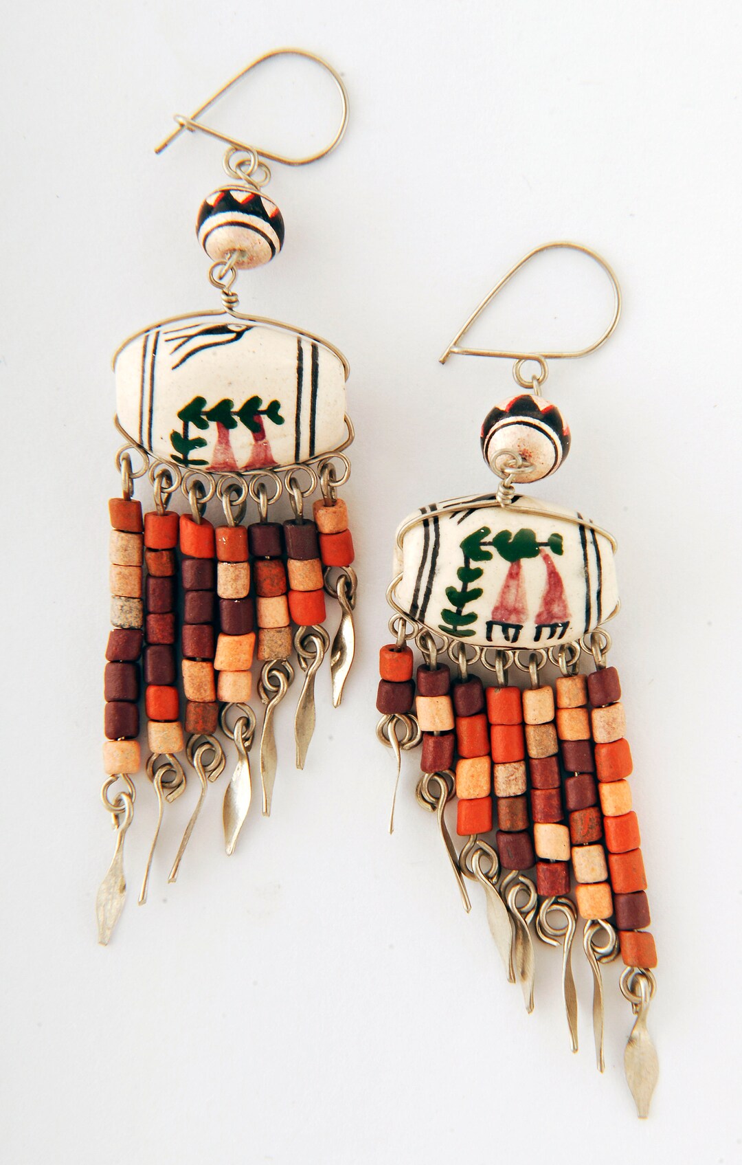 Peruvian Earrings Clay Beads Terracotta White Gold Dangly Tumi Jewelery ...
