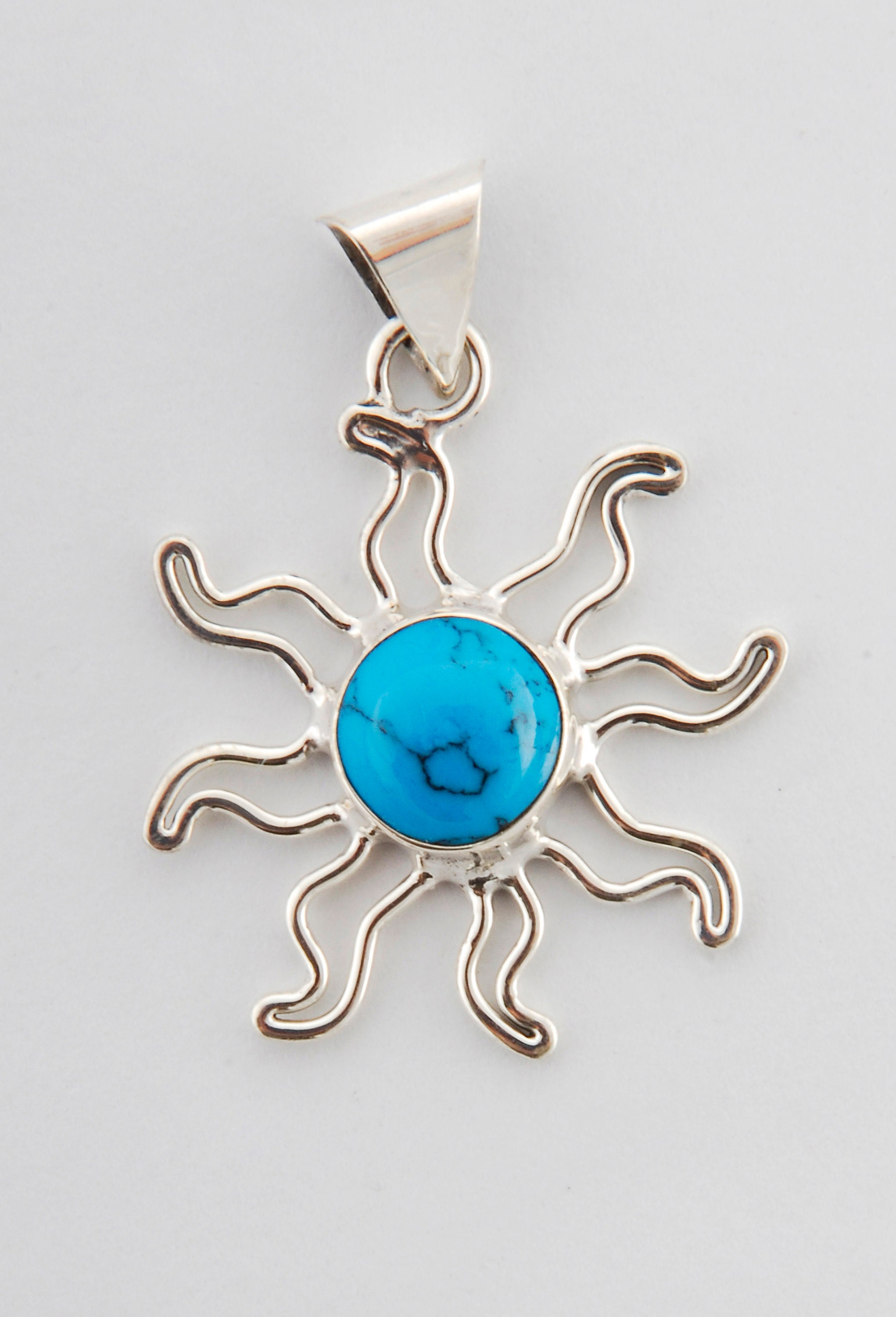 Silver Sun Pendant Set With Turquoise 925 Sterling Silver | Etsy