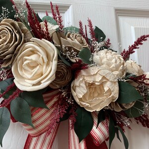 Heart Wood Bead Wreath With Sola Wood Flowers, Valentines Wreath for ...