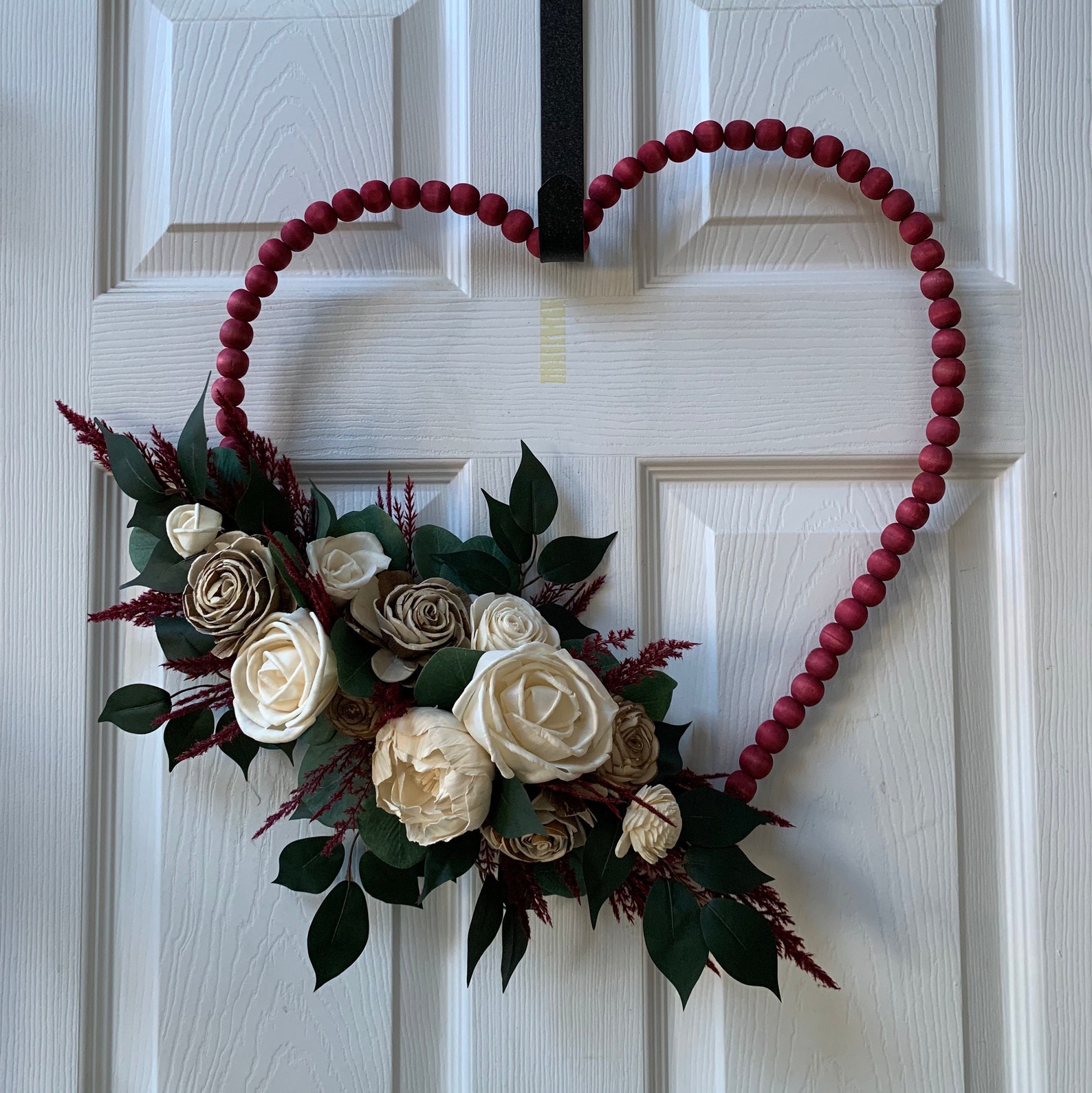 Heart Wood Bead Wreath With Sola Wood Flowers Valentines - Etsy