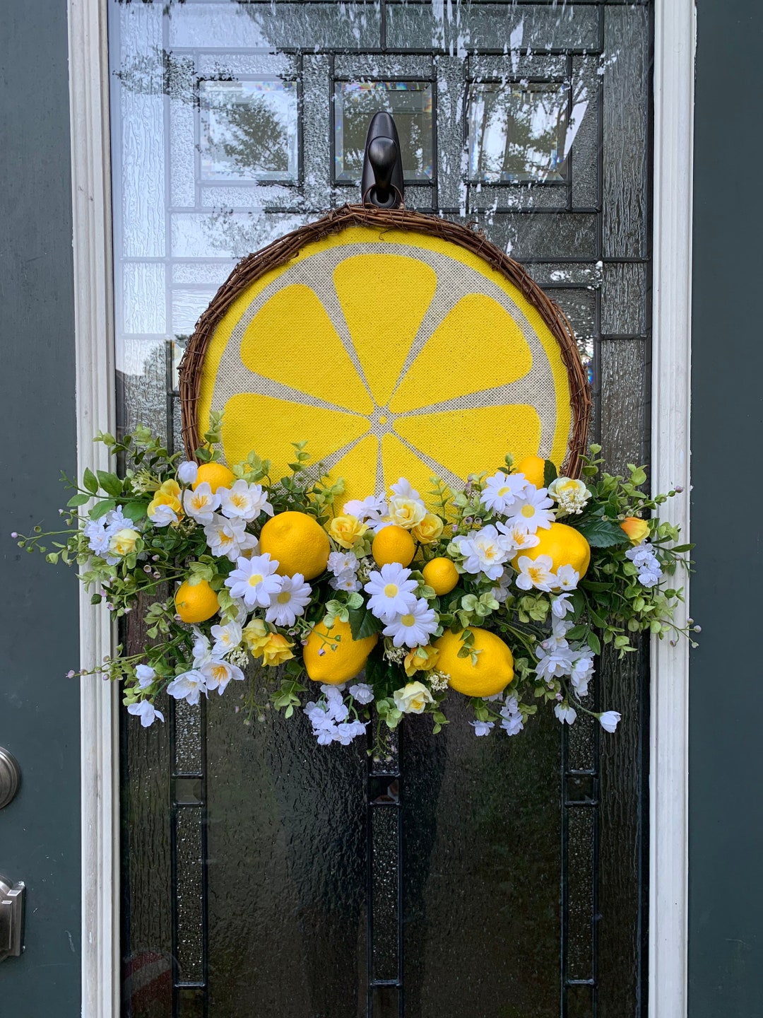 Lemon Wreath on Grapevine Form With Burlap Painted Lemon Print - Etsy