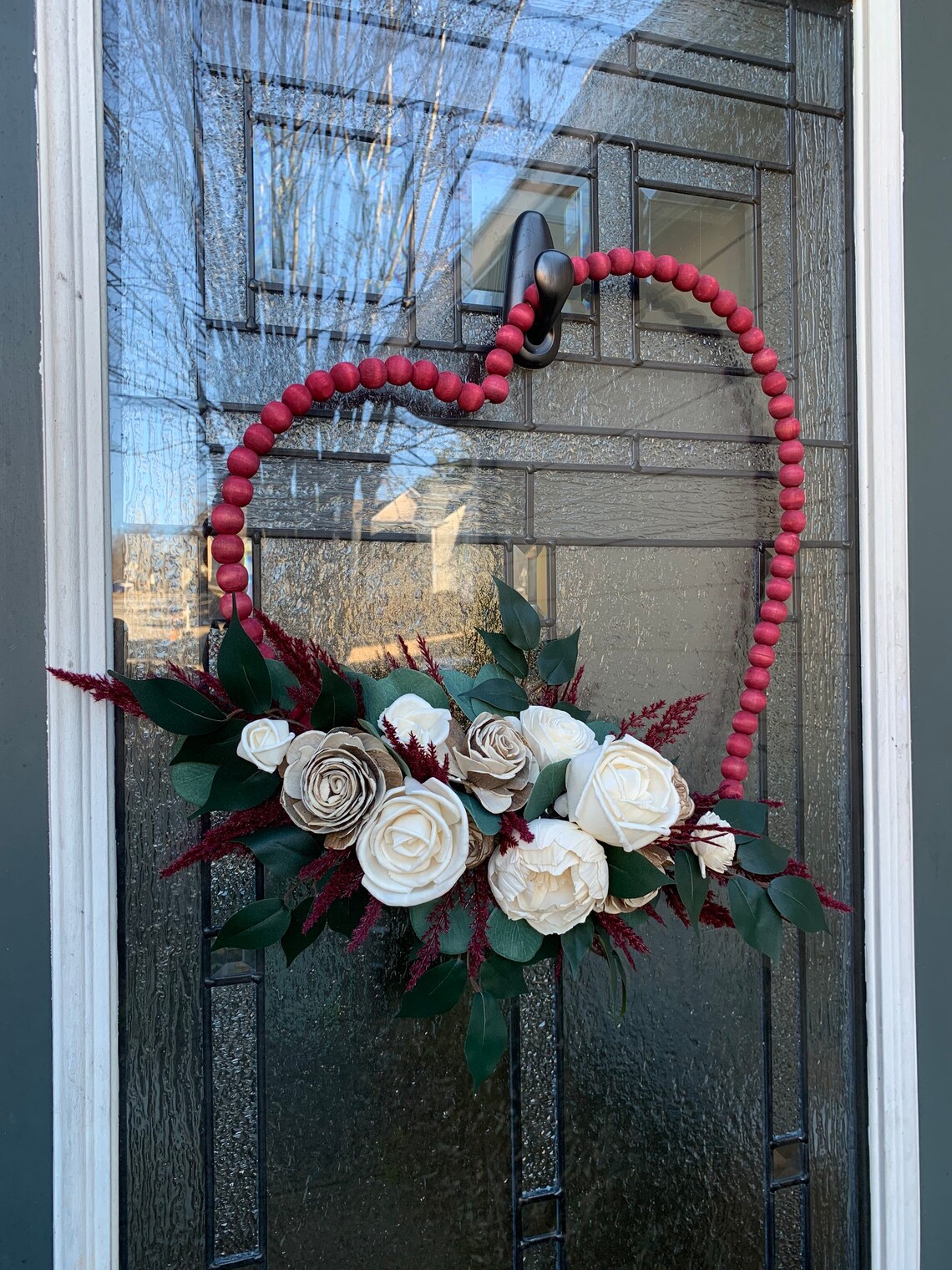 Heart Wood Bead Wreath With Sola Wood Flowers Valentines - Etsy