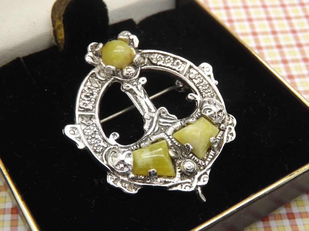 A Superb Celtic / Scottish Tara Penannular Sword and Shield Vintage Jewelry Brooch in Antiqued ...