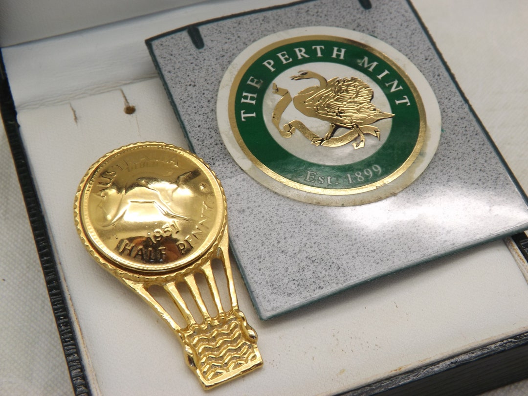 An Early Vintage 1951 Australian Half Penny Coin Converted Into a Gold ...