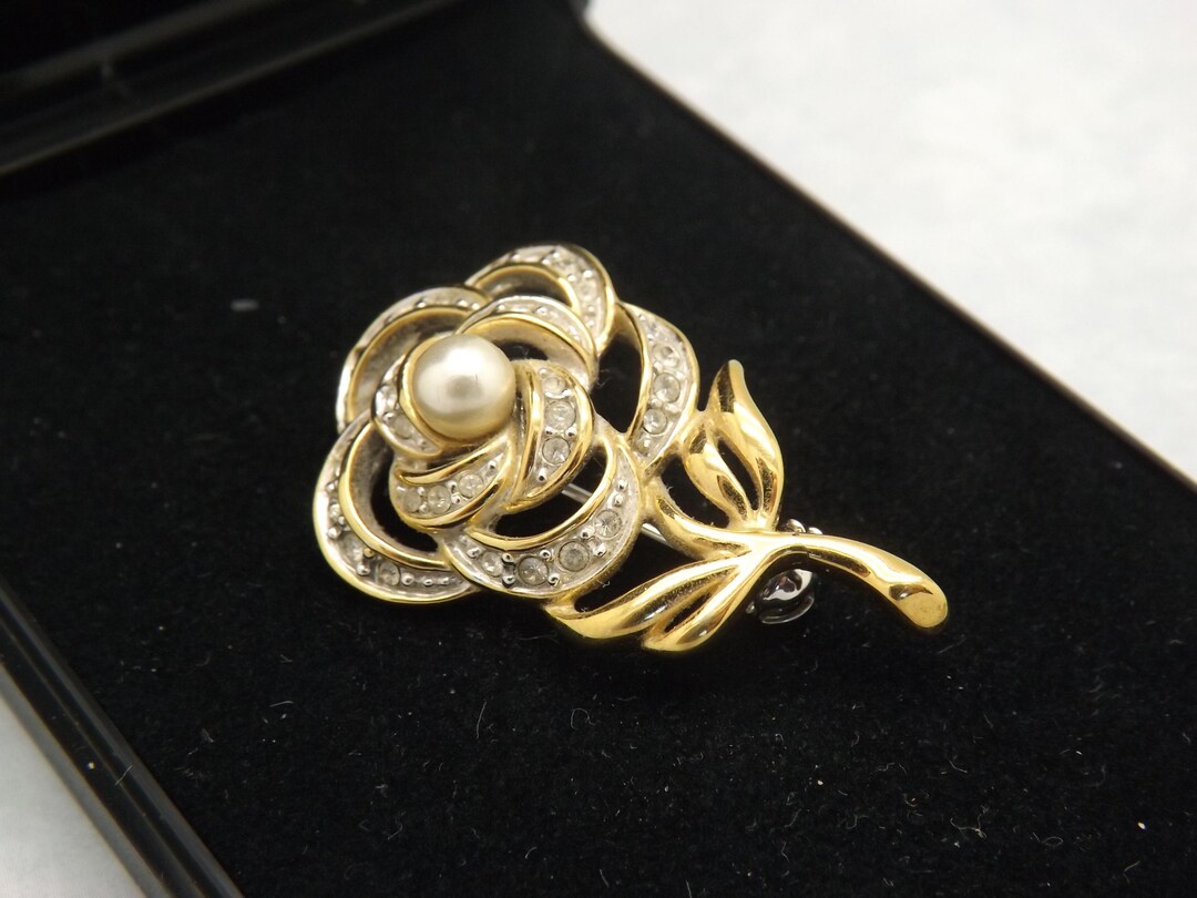 A Fine Period Stylized Single Rose Flower Vintage Jewelry Brooch Made ...