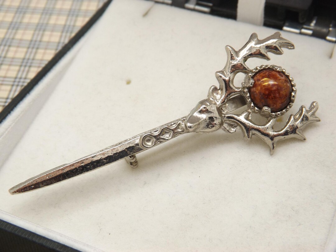 A Lovely Scottish/celtic Jacobite Sword and Stags Head Brooch/kilt Pin ...