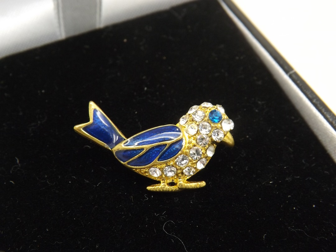 A Real Cute Little Standing Blue Bird Vintage Jewelry Brooch Made in ...