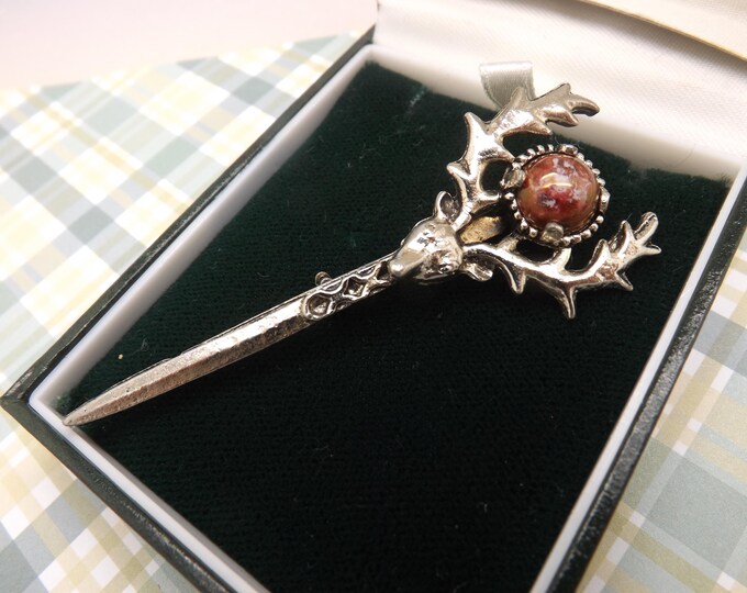A Lovely Scottish/celtic Jacobite Sword and Stags Head Brooch/kilt Pin ...