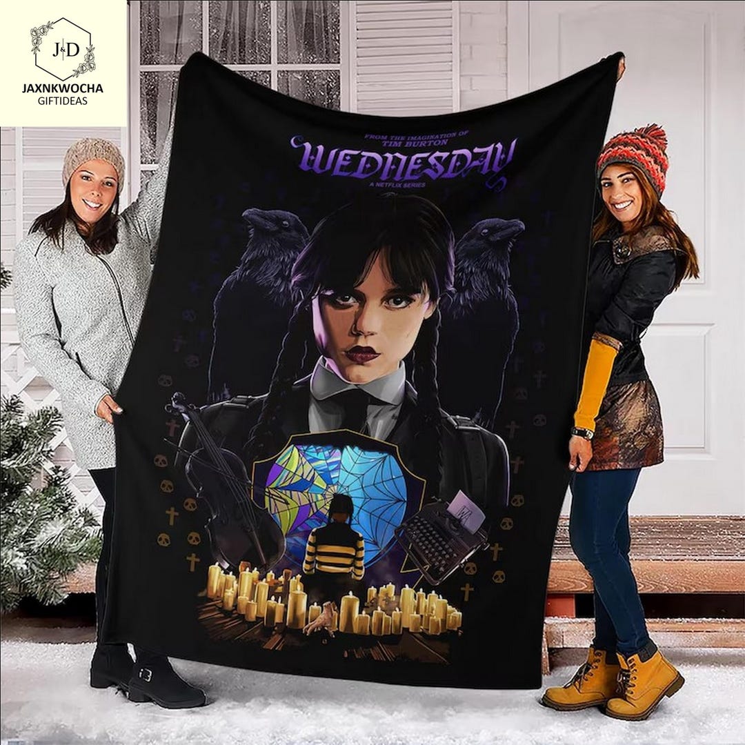 Vintage Wednesday Addams Series Halloween Fleece Blanket, Premium ...