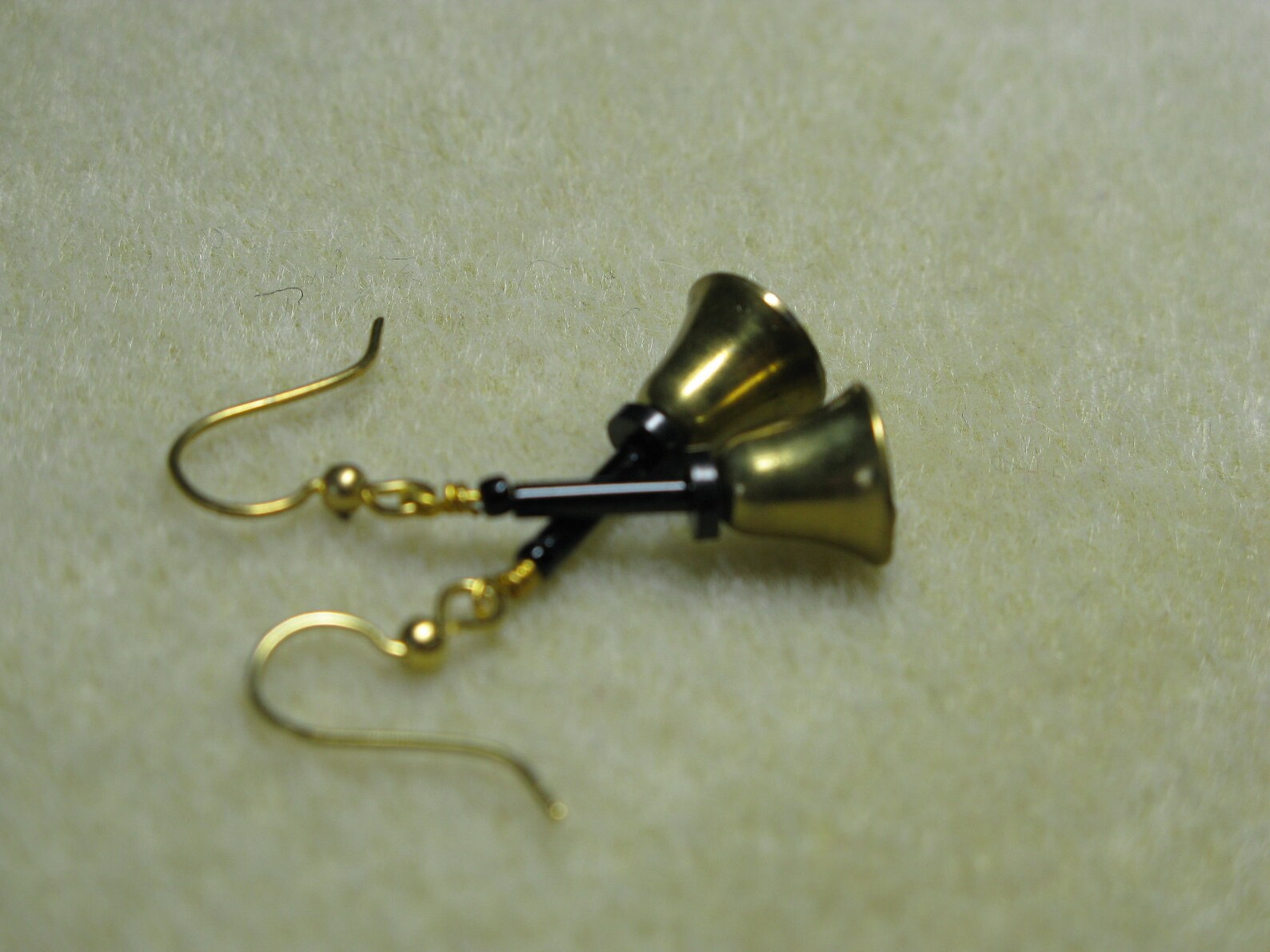 Handbell Earrings With Vintage Brass Bells and Clappers and Black ...