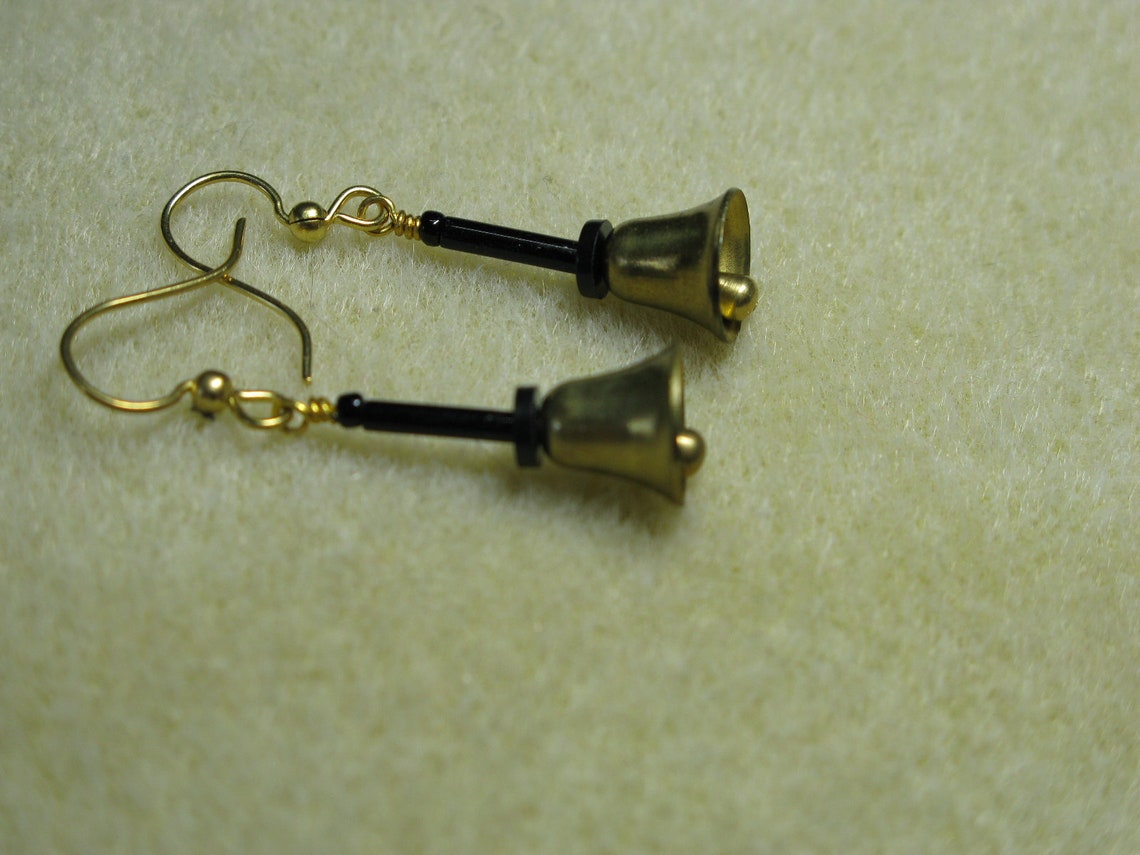 Handbell Earrings With Vintage Brass Bells and Clappers and Black ...