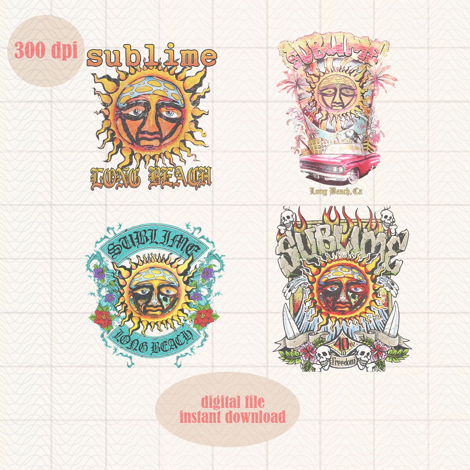 4 Designs Vintage Sublime Long Beach Png Sublime Rock Band Digital File ...