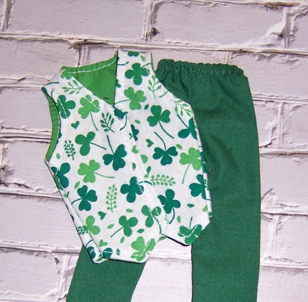 Shamrock on White Print Vest & Green Pants-fits 12" Dolls. - Etsy