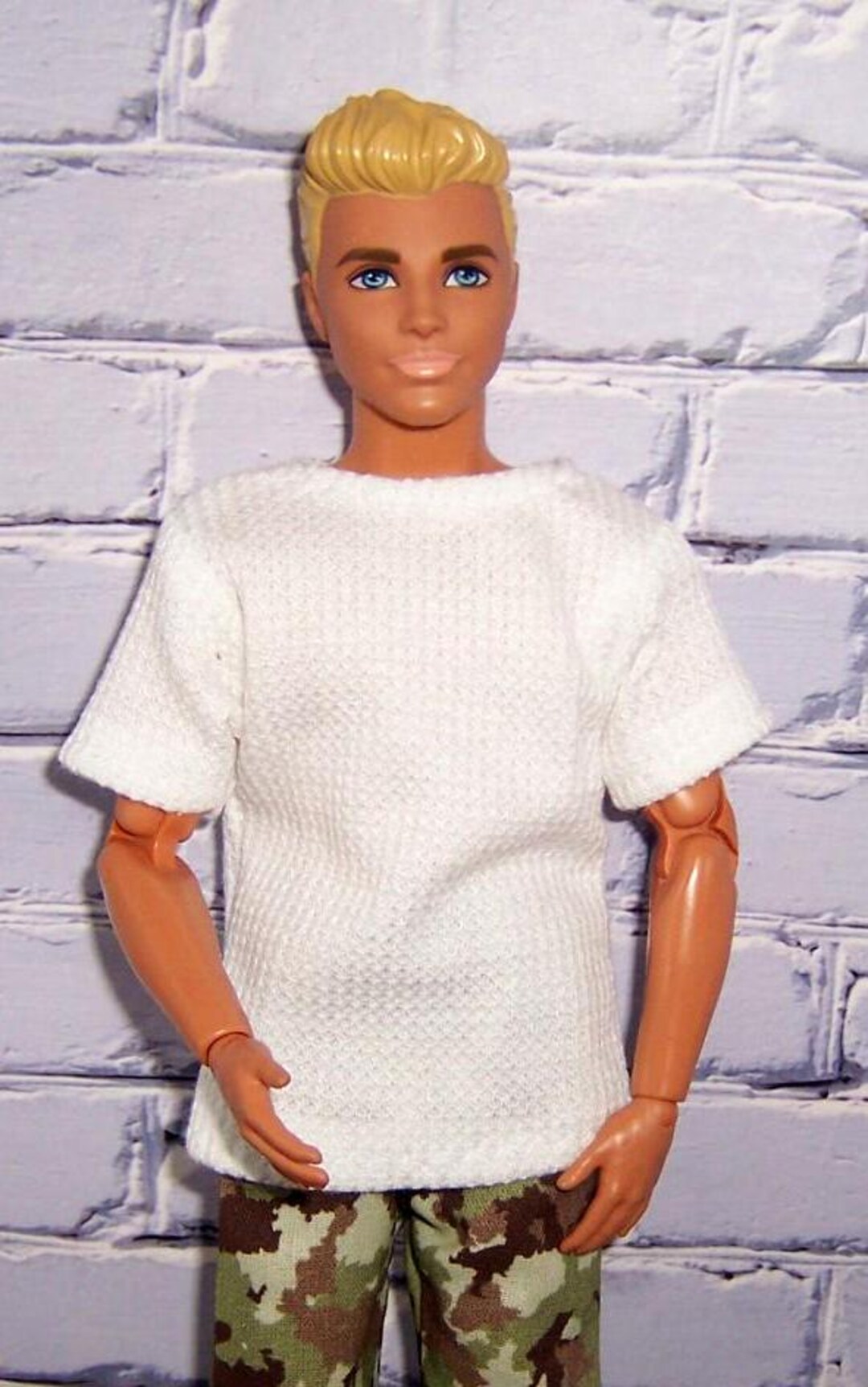 White Mini Waffle Knit Shirt & Camo Pants-will Fit 12" Dolls. - Etsy