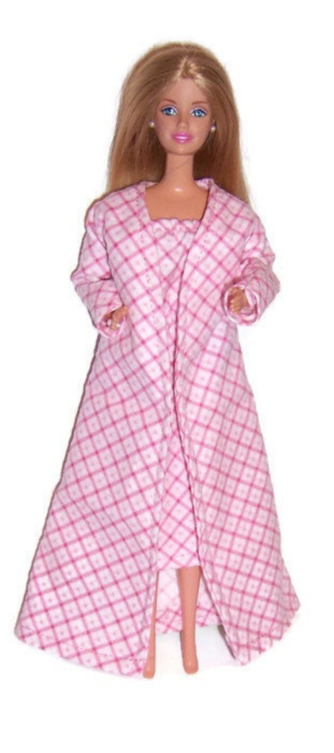 Pink Diagonal Print Flannel Robe & Gown-fits 11.5dolls - Etsy