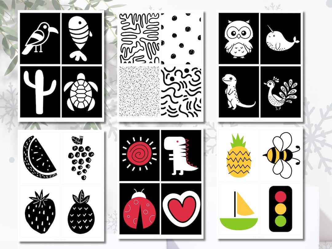 High Contrast Cards for Newborns - Black and White Baby Cards - 84 ...