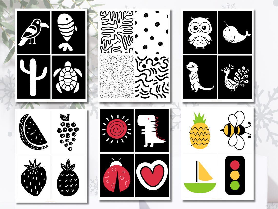 High Contrast Cards for Newborns Black and White Baby Cards 84 Infant ...