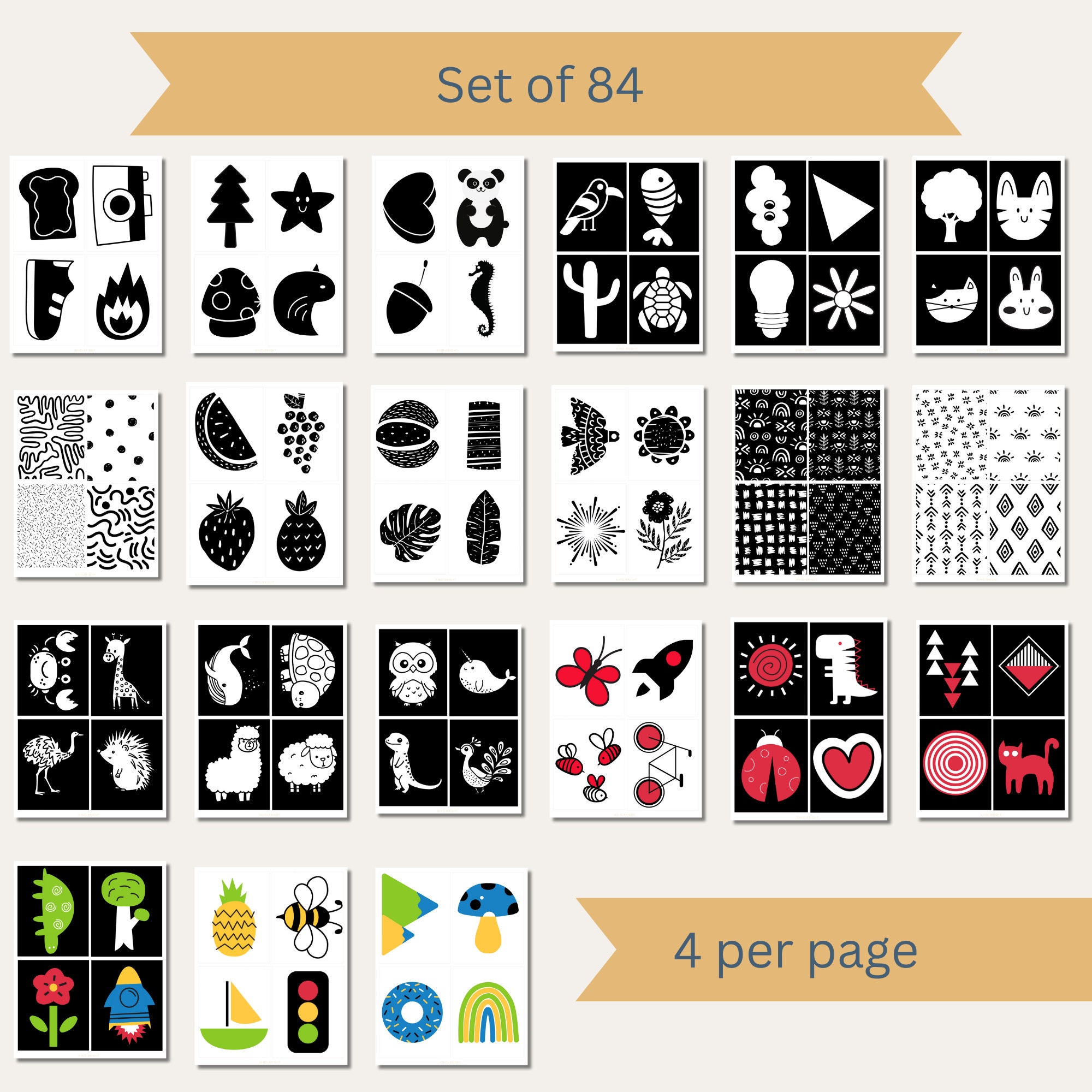 High Contrast Cards for Newborns - Black and White Baby Cards - 84 ...