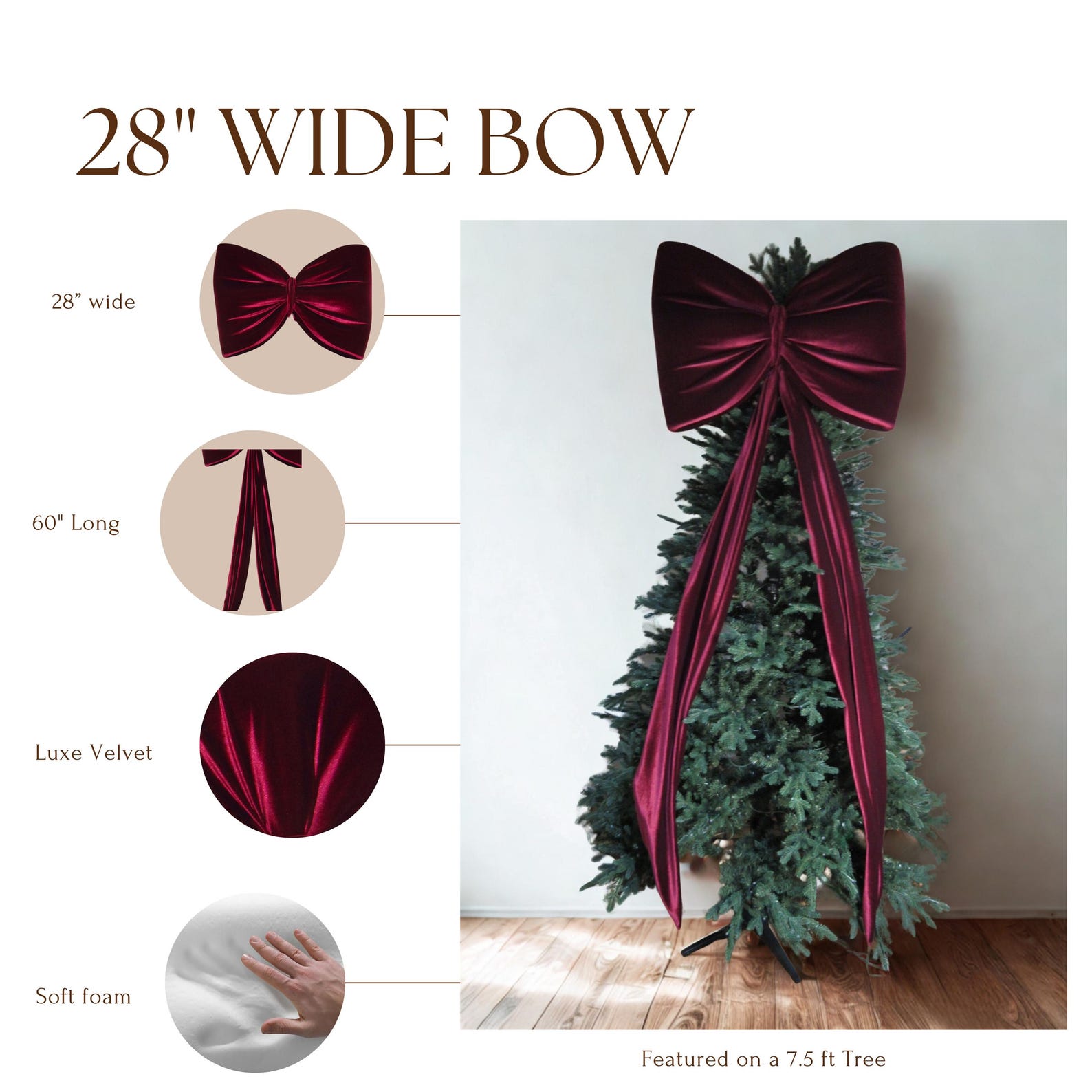 Oversized Burgundy Velvet Bow for Tree, Christmas Tree Bow, Christmas ...