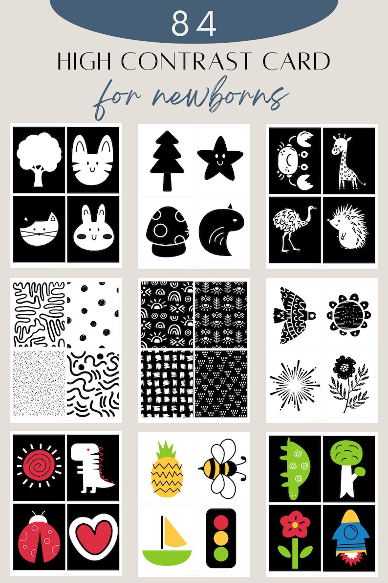 High Contrast Cards for Newborns - Black and White Baby Cards - 84 ...