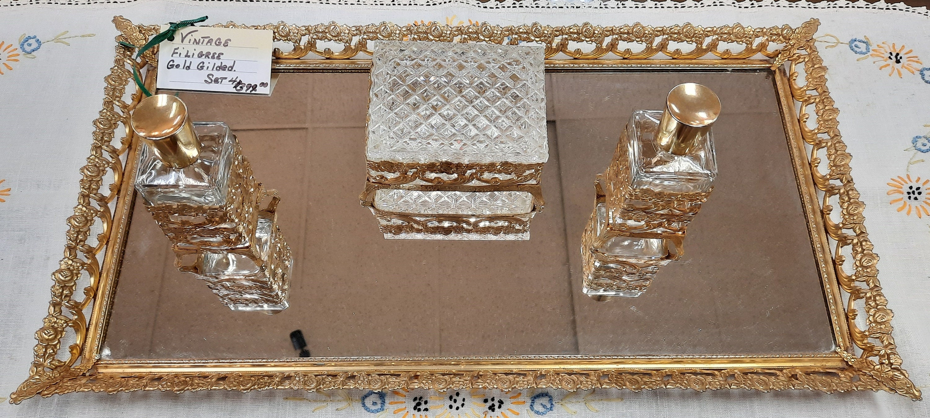 Vintage Gold Guilded Set of Four Tray Perfume Bottles and Soap Dish - Etsy