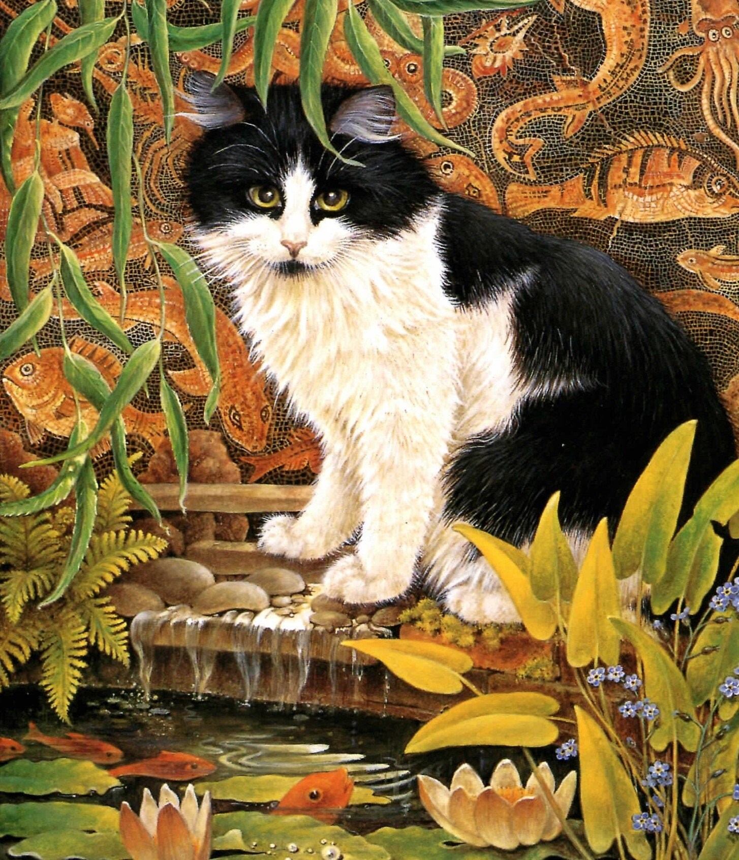 Vintage Cat Print Lesley Anne Ivory Pisces Feline Illustration Zodiac ...