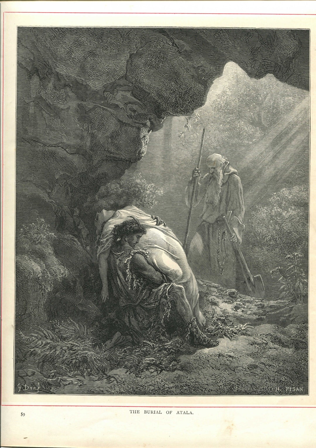 Gustave Dore Engraving of Burial of Atala Dore Print Antique Book ...