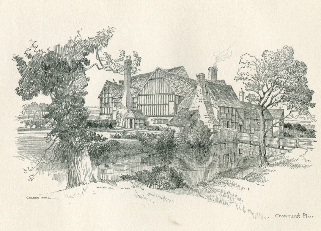 Gordon Home Etching of Crowhurst Place 1929 Vintage Print Surrey View ...