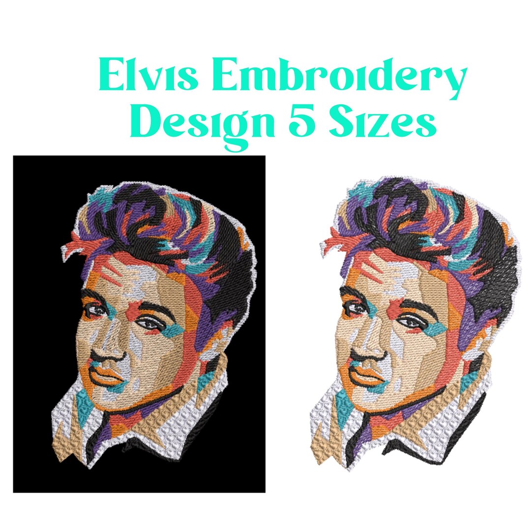 Elvis Presley Embroidery Design ,multi Colored Block Colour Design 5 X ...