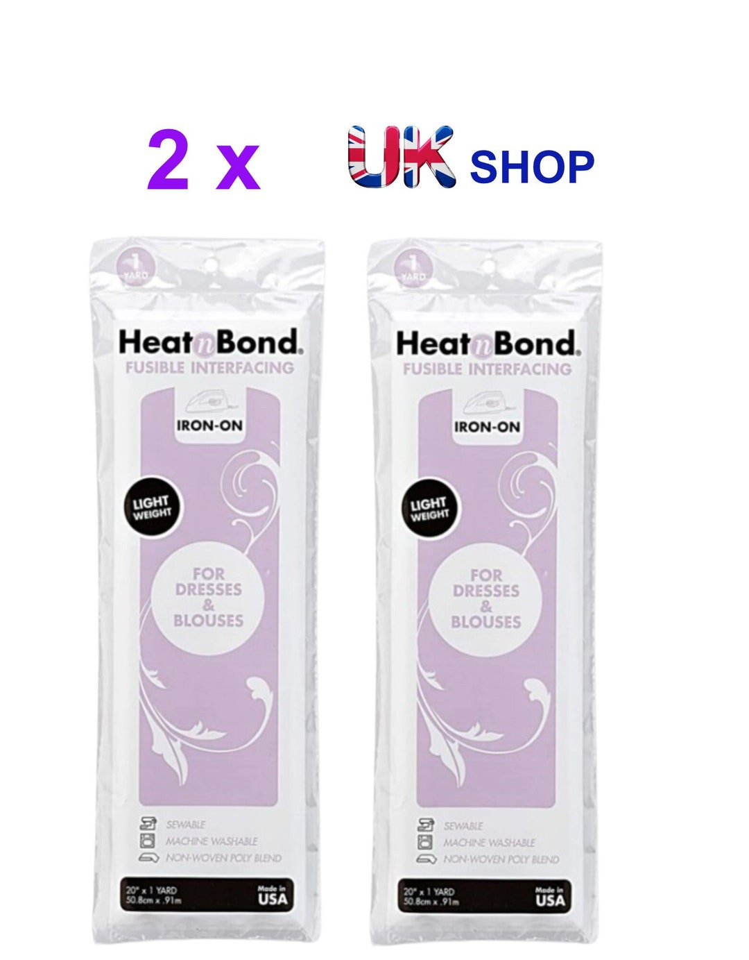 Iron on Heavy Weight Stabilizer, Sewing, Embroidery, Fusible Interfacing, 2 X Heat N Bond 40" X ...