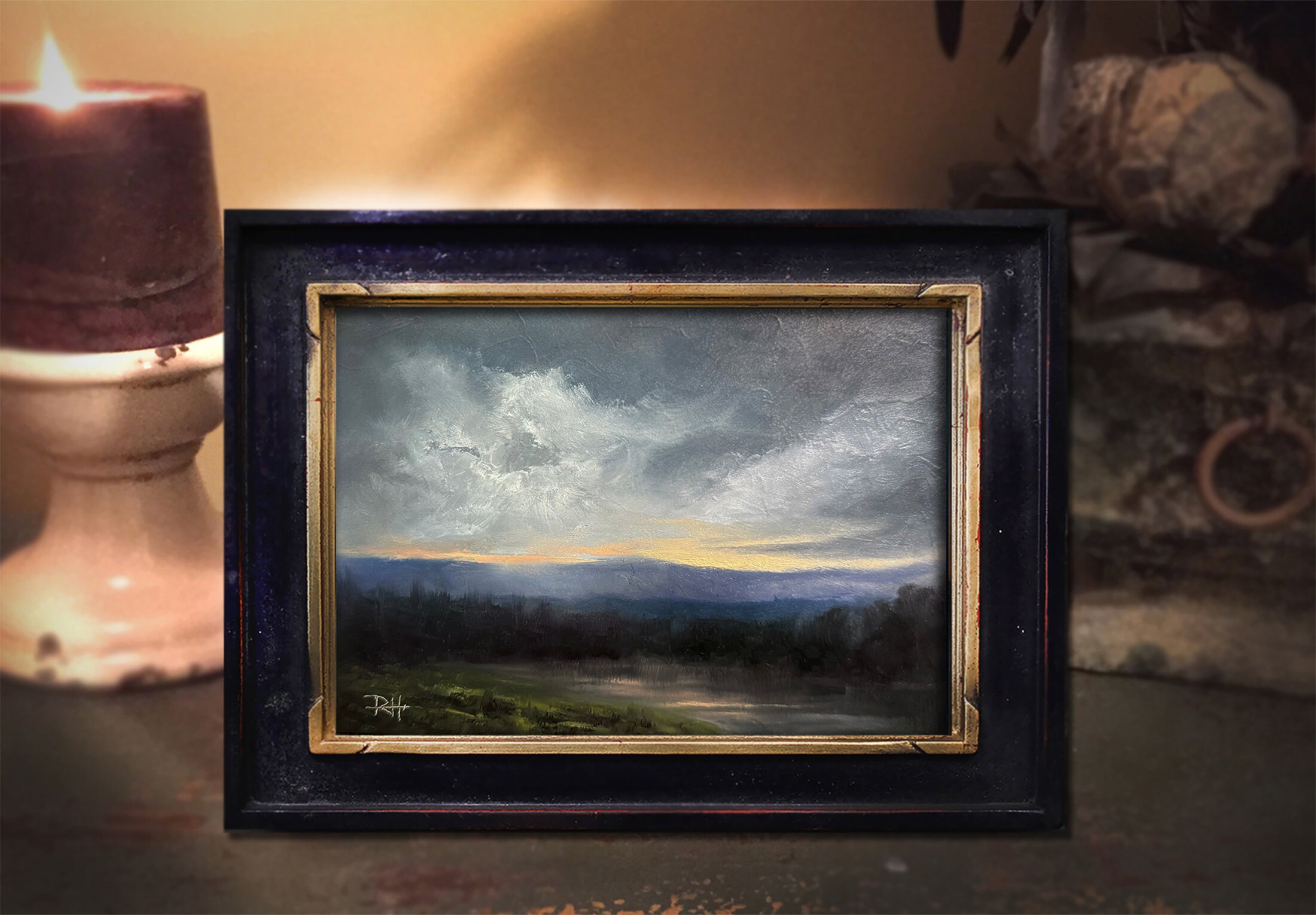 Original Tonalist Sunset Oil Painting - Smoky Mountains Misty Landscape ...