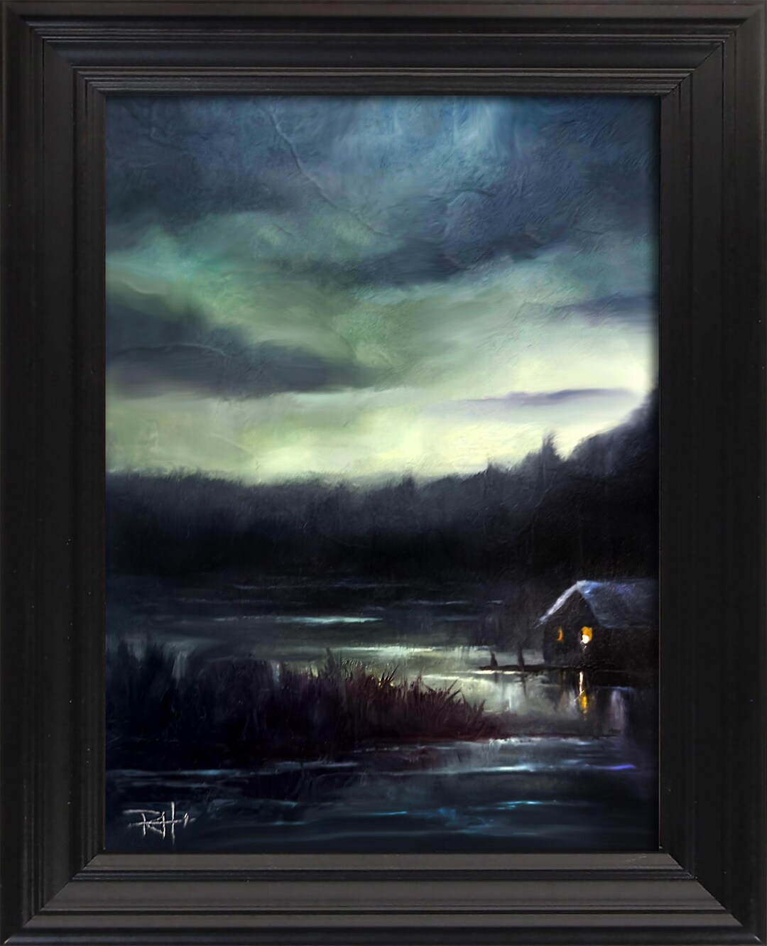 Original Tonalist Night Sky Oil Painting Framed 5x7 Moody Nocturne ...