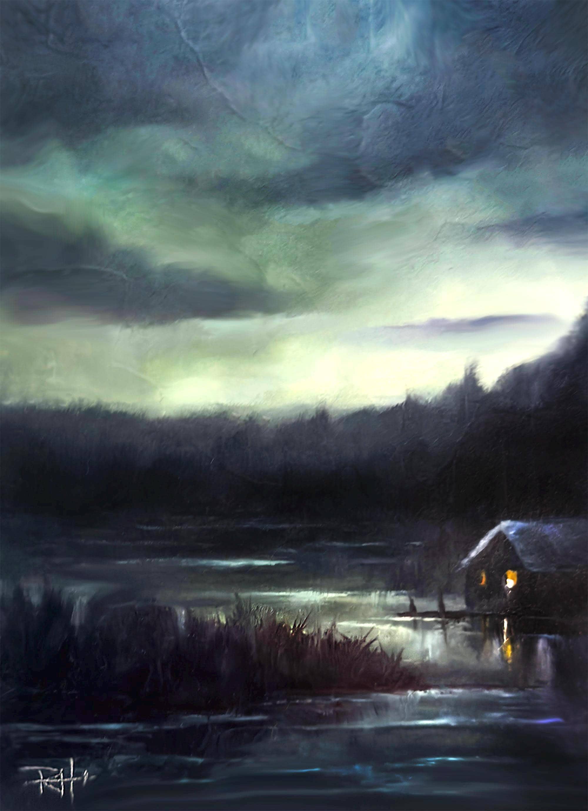 Original Tonalist Night Sky Oil Painting - Framed 5x7” Moody Nocturne ...