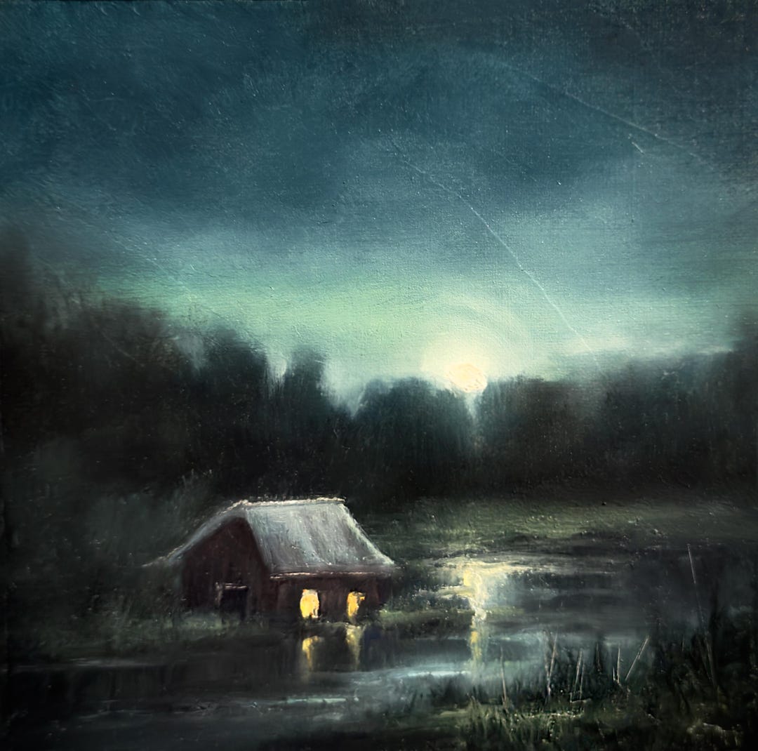 Mini Night Sky Oil Painting 4x4” – Unframed Nocturne Landscape, Cozy ...