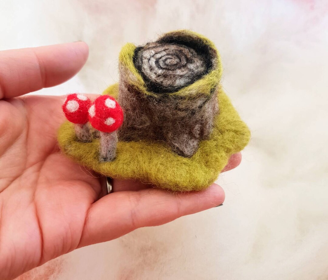 Needlefelt Woodland Art, Miniature Forest Needlefelted Moss Tree Stump ...