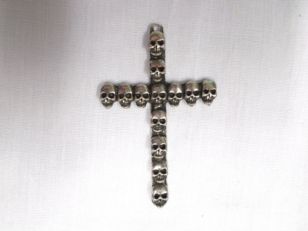 Wicked HUMAN Skull Cross Gothic Large CROSS of Skulls Cast USA Pewter ...
