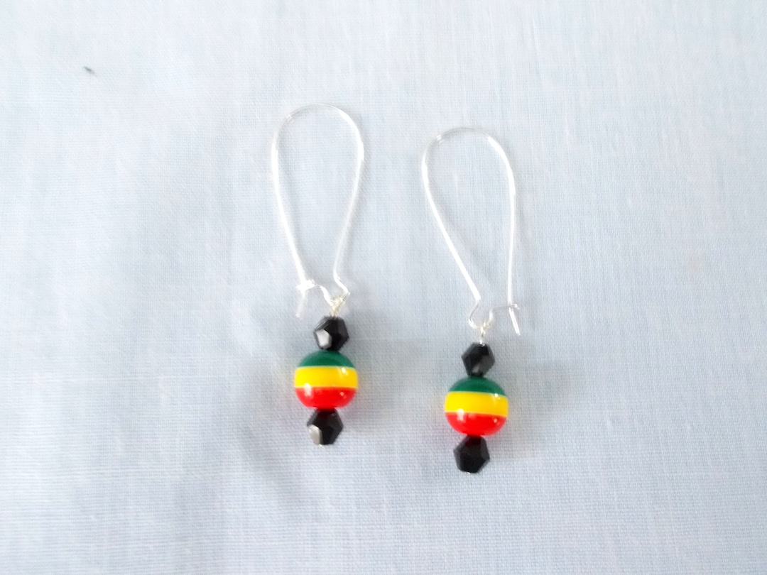 Bright RASTA Colorful Red Green Yellow Acrylic Bead With Black Crystals ...