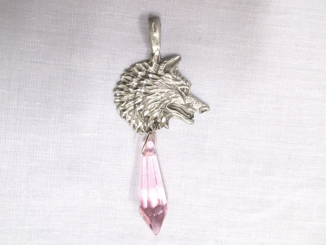 She Wolf Spirit WOLF HEAD Profile Hand Engraved Pewter With Larger PINK ...