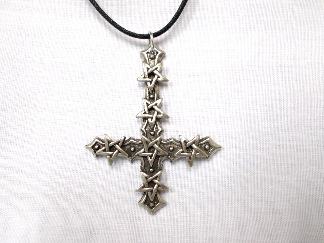 Inverted PENTAGRAM STAR CROSS Satanic Occult Cast Pewter Pendant on ...