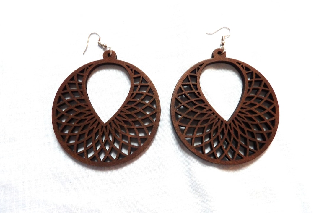 Boho DARK BROWN Tear Drop Cutout Wooden Dangling Elemental Wood Round ...